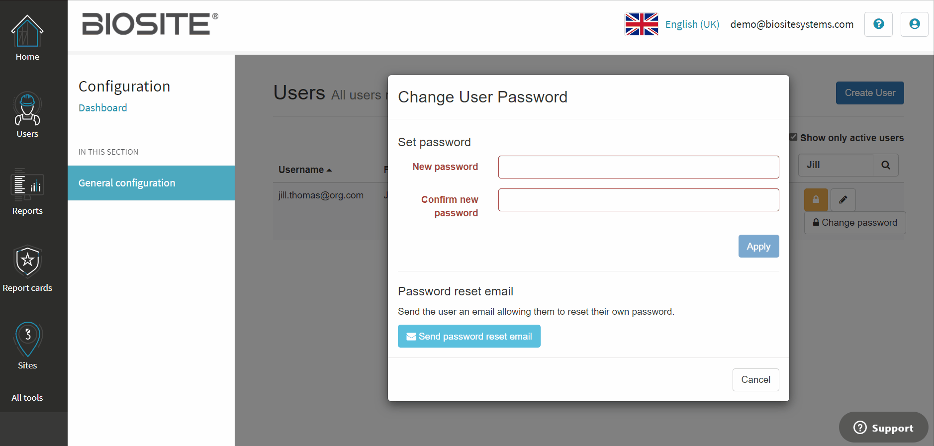 Configuration - edit portal admin password – Biosite Systems